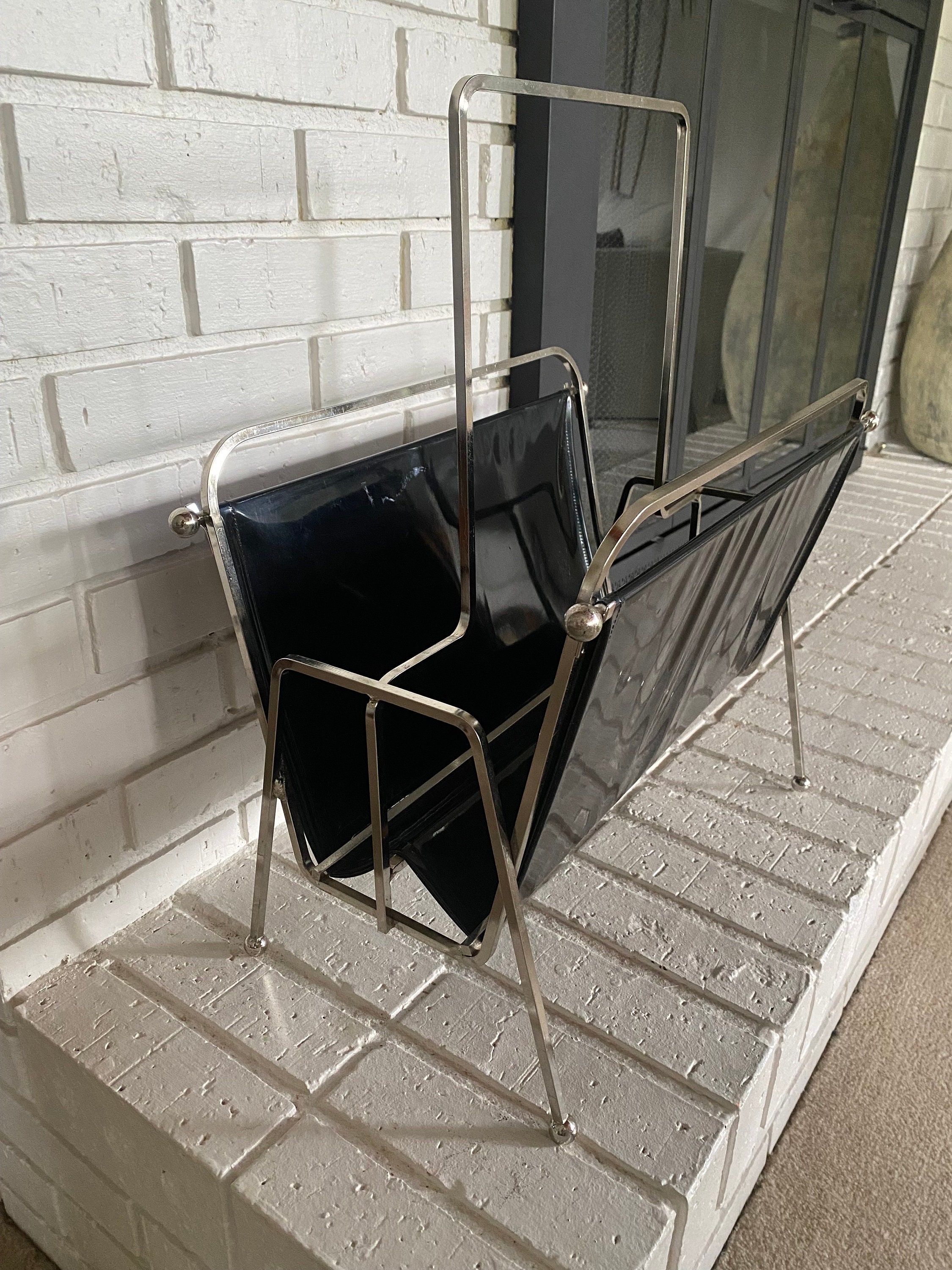 Vintage Chrome & Black Vinyl Magazine/record Holder - Etsy