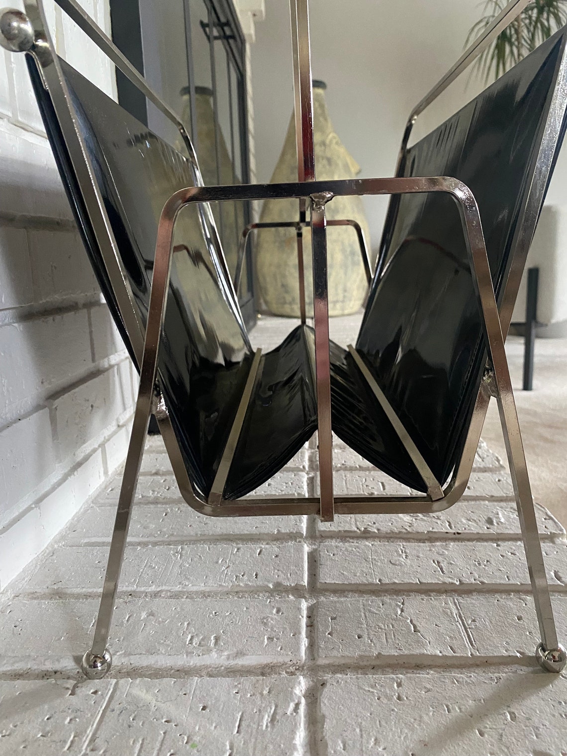 Vintage Chrome & Black Vinyl Magazine/record Holder - Etsy