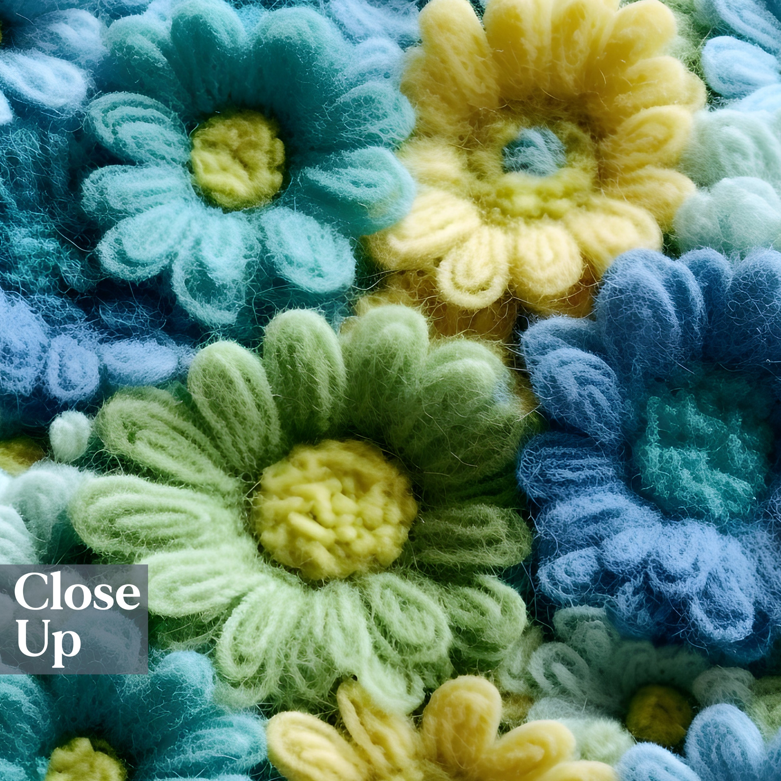Blue Green Daisy Pattern, Textured Floral Design (seamless Digital JPEG ...