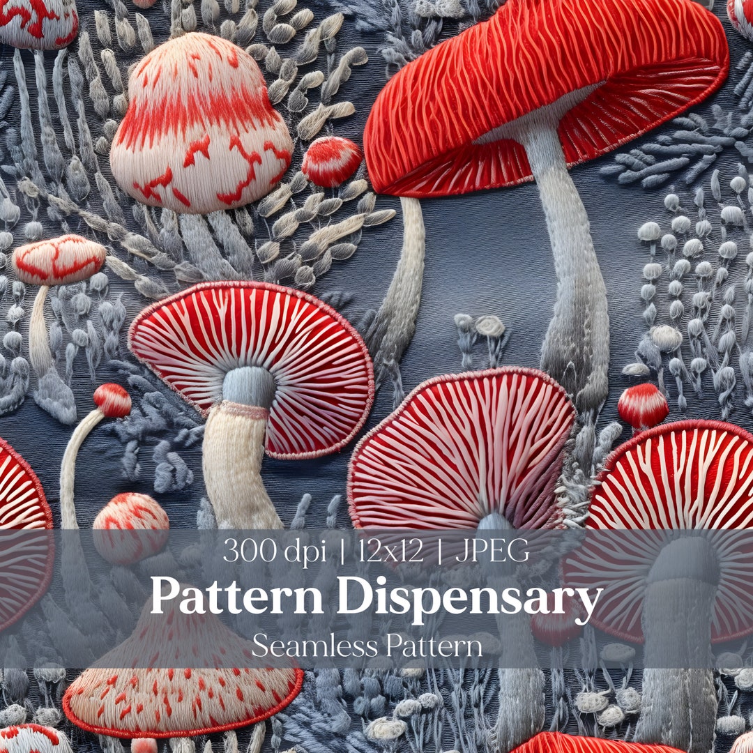 Seamless Mushroom Pattern, Red Blue and Cream, 3D, 4k, Eclectic, High ...