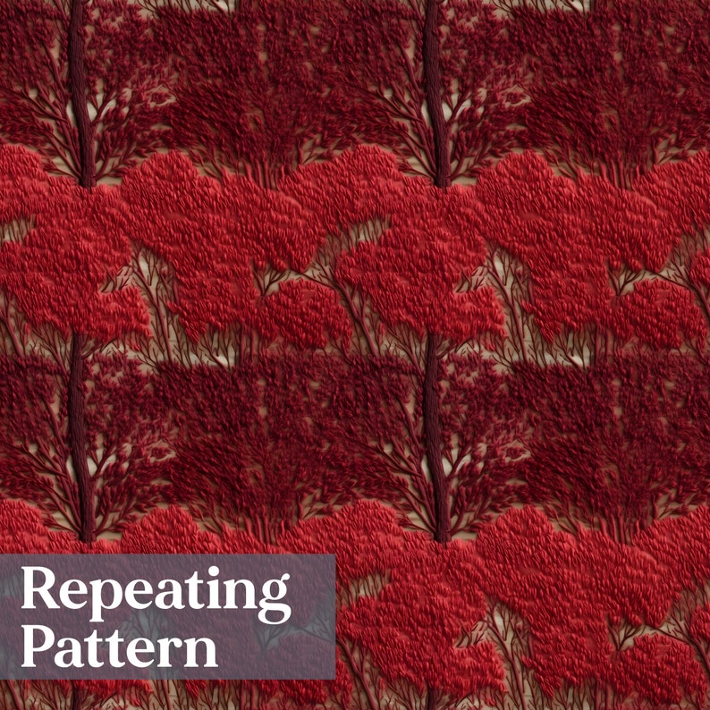 Seamless Pattern, Red Forest, Digital Pattern, Embroidered Trees, 4K ...