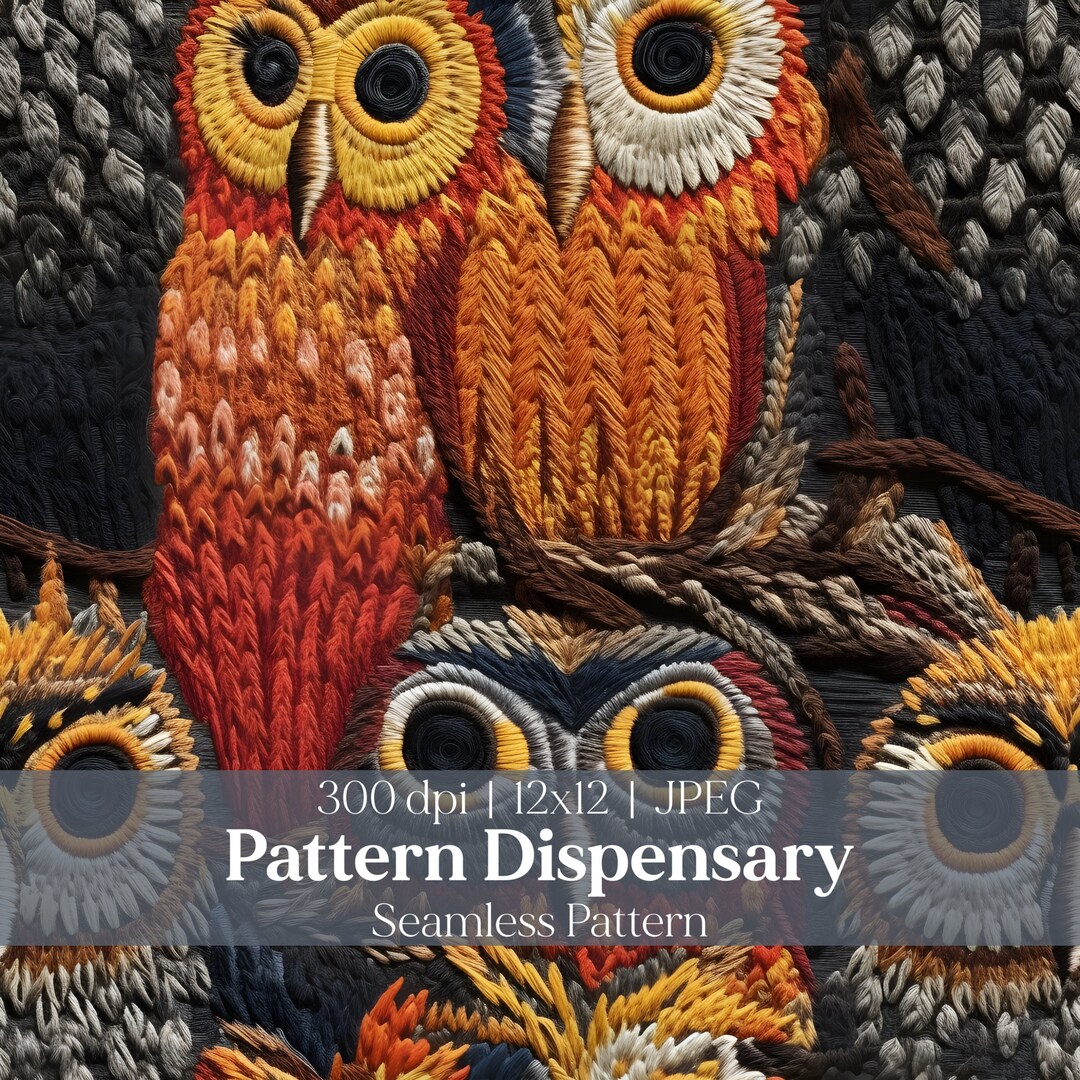 Seamless Digital Pattern, Crochet, Embroidered Owls, Animal Pattern ...