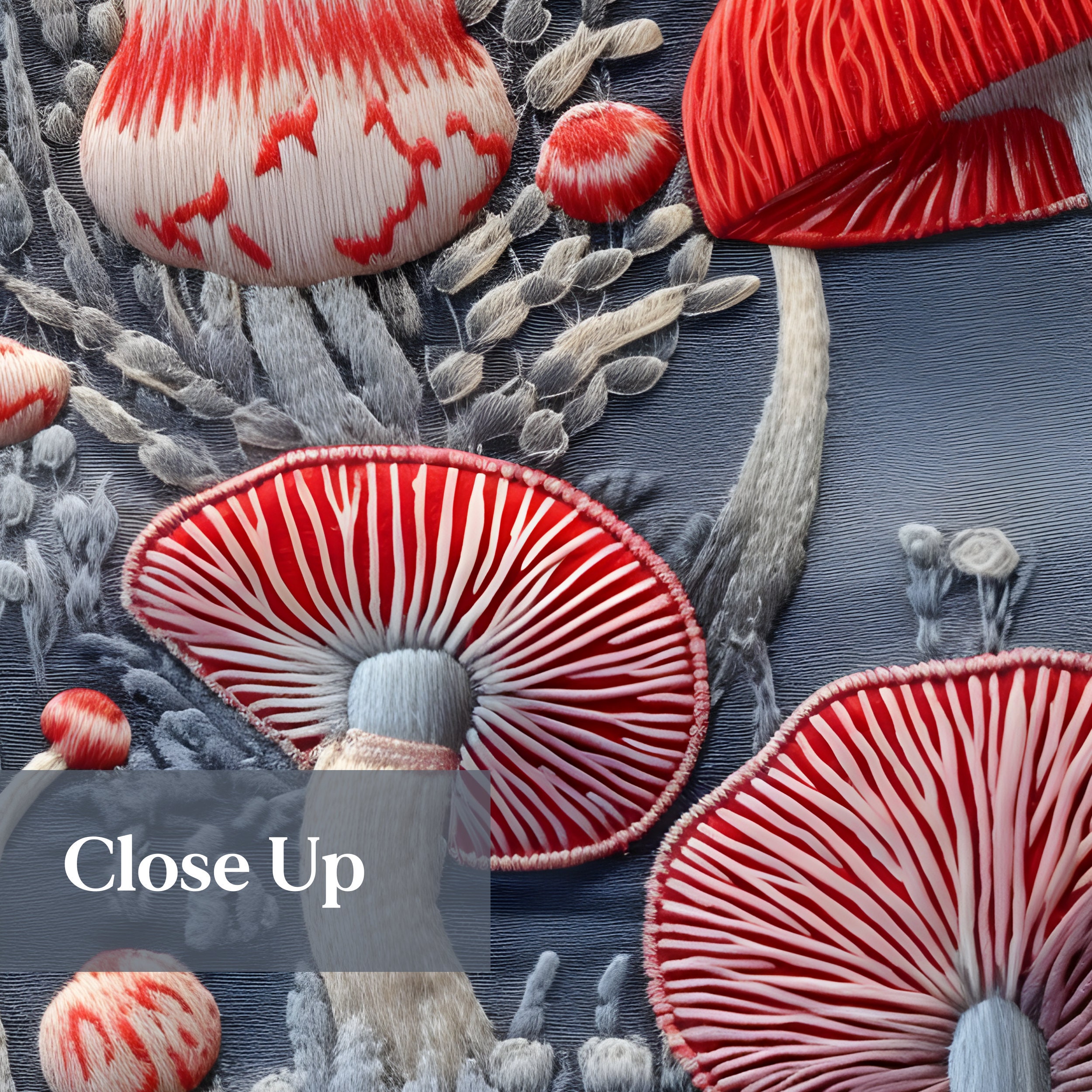 Seamless Mushroom Pattern, Red Blue and Cream, 3D, 4k, Eclectic, High ...