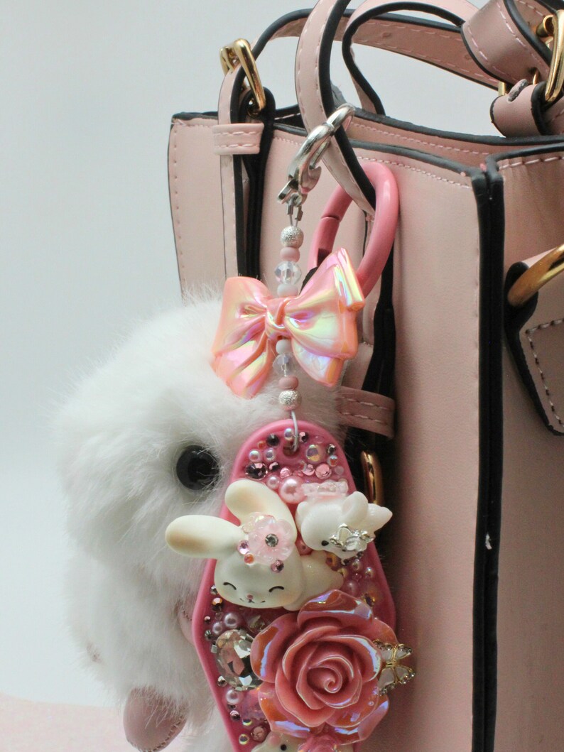 White/pink Bunny Kawaii Cute Decoden Keychain Purse Charm Set - Etsy