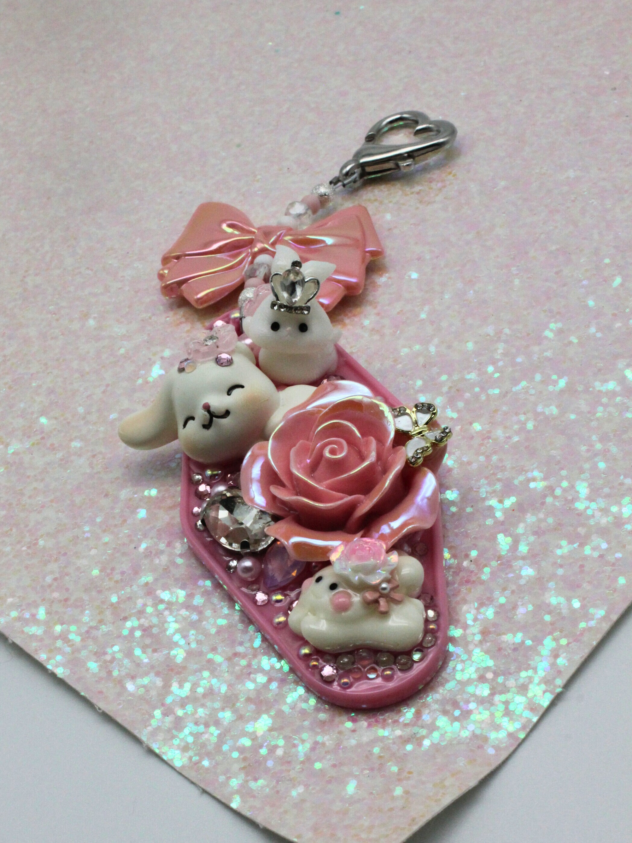 White/pink Bunny Kawaii Cute Decoden Keychain Purse Charm Set - Etsy