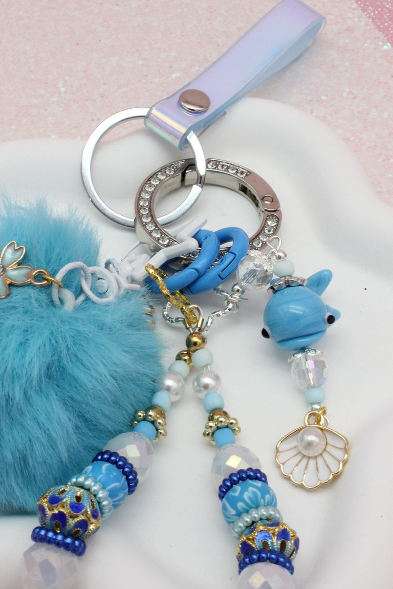 Kawaii Whale Ocean Theme Beaded Strap With Blue Pompom Set of - Etsy