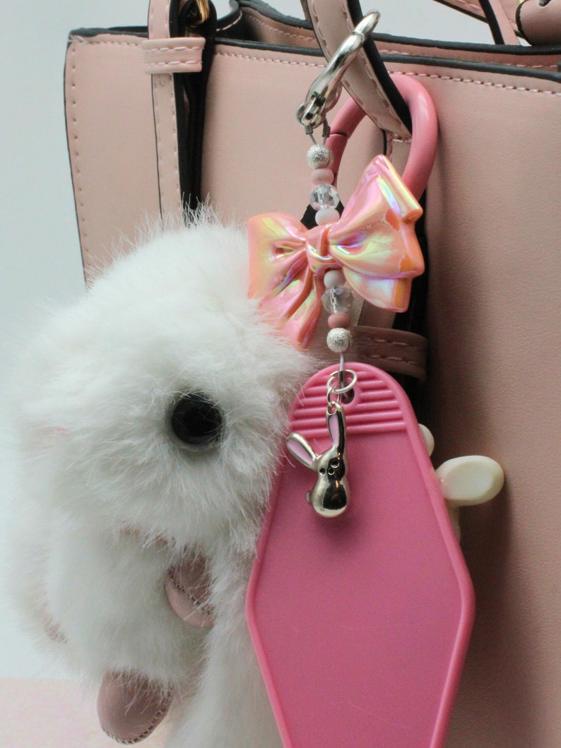 White/pink Bunny Kawaii Cute Decoden Keychain Purse Charm Set - Etsy