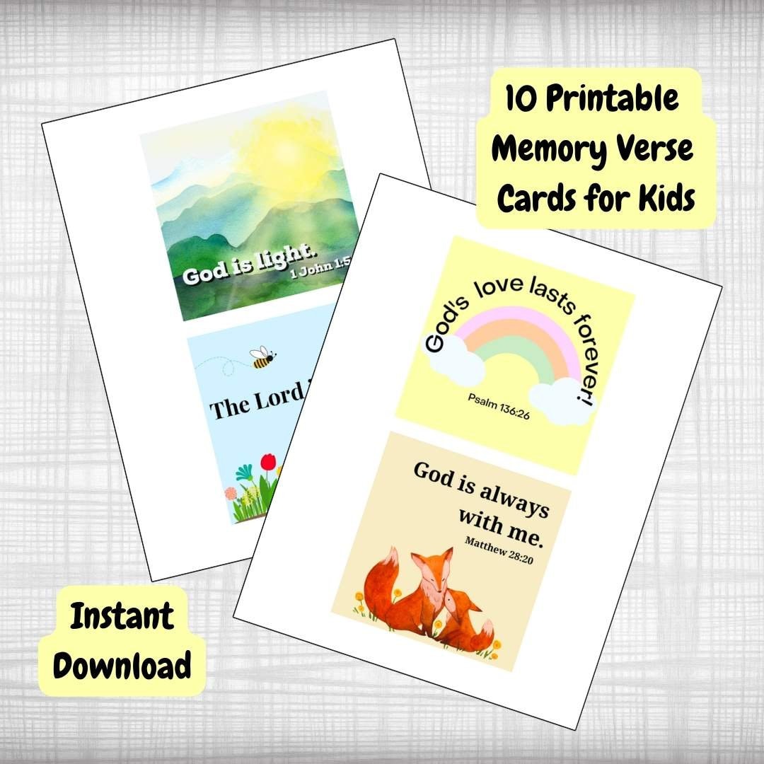 Printable Beginner Level Memory Verse Cards for Kids - All About God ...