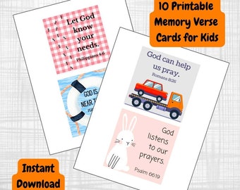Printable Beginner Level Memory Verse Cards for Kids - All About God Theme - Etsy