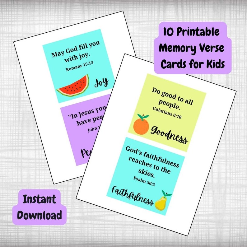 Printable Beginner Level Memory Verse Cards for Kids - Fruit of the ...
