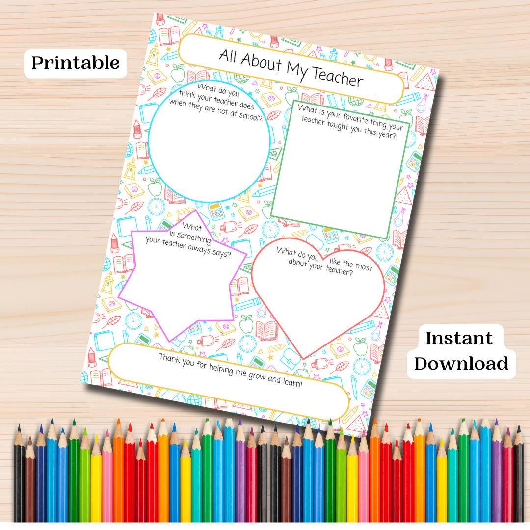 All About My Teacher Printable - Etsy