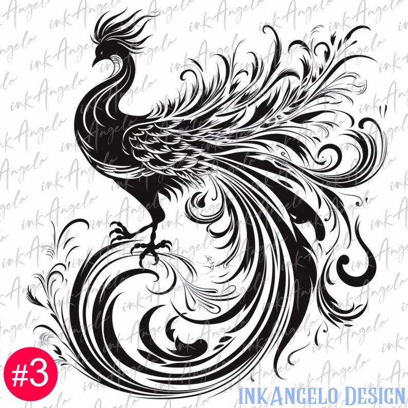 Phoenix Bird Stencil, Great for Airbrush Temp Tattoo, Decorating Birthday & Wedding Cakes, Arts ...