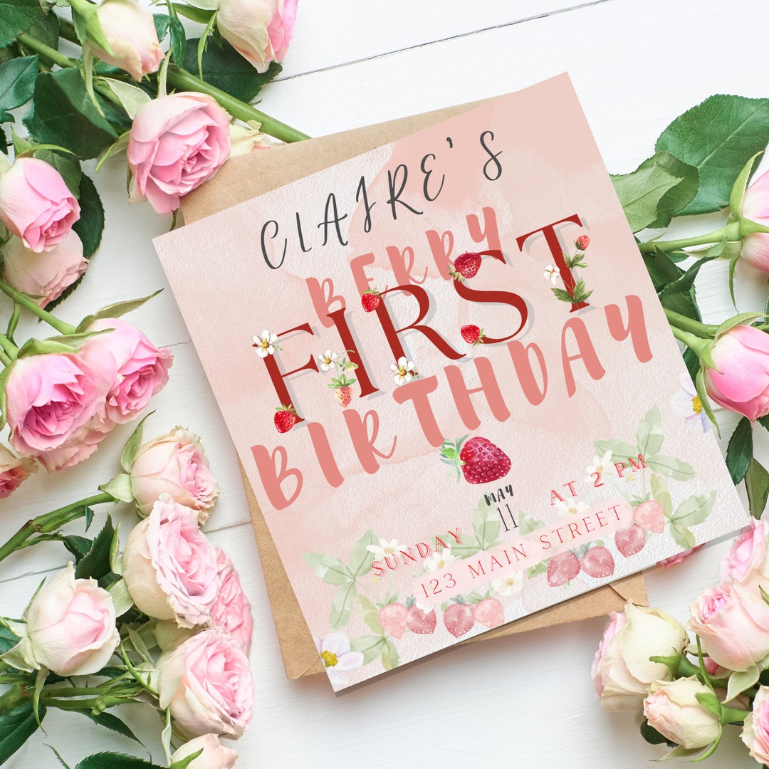 My Berry First Birthday! - Digital Download, Editable Template! Cute ...