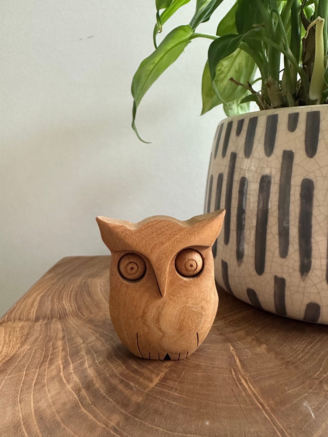 Vintage Wooden Owl, MCM Vintage Owl, Hand Carved Wooden Owl Décor, Cute ...