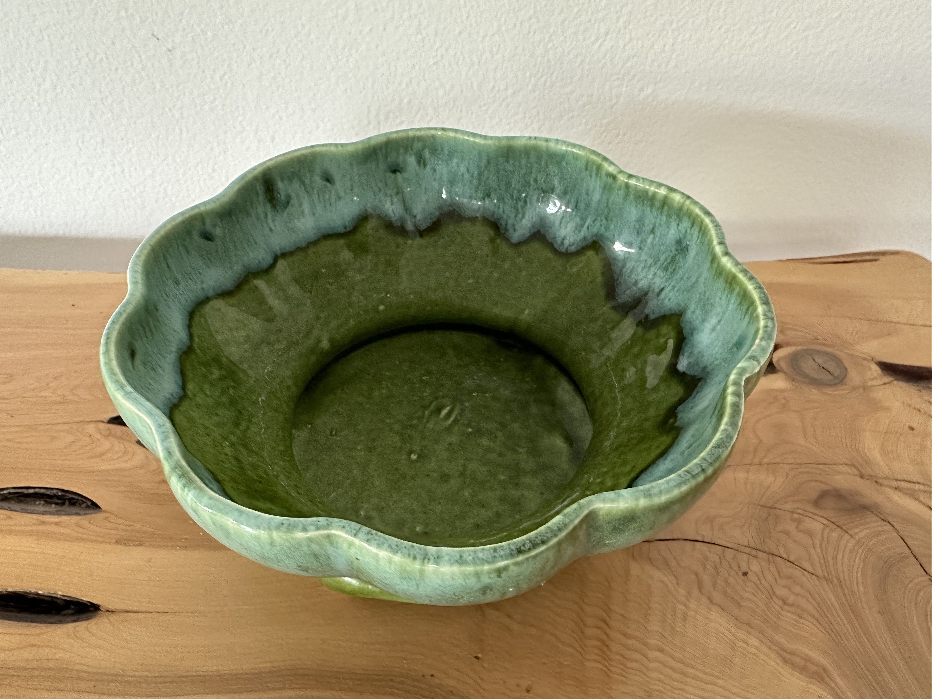 Vintage Ceramic Footed Bowl, Drip Bowl, Drip Glaze Pedestal Planter ...