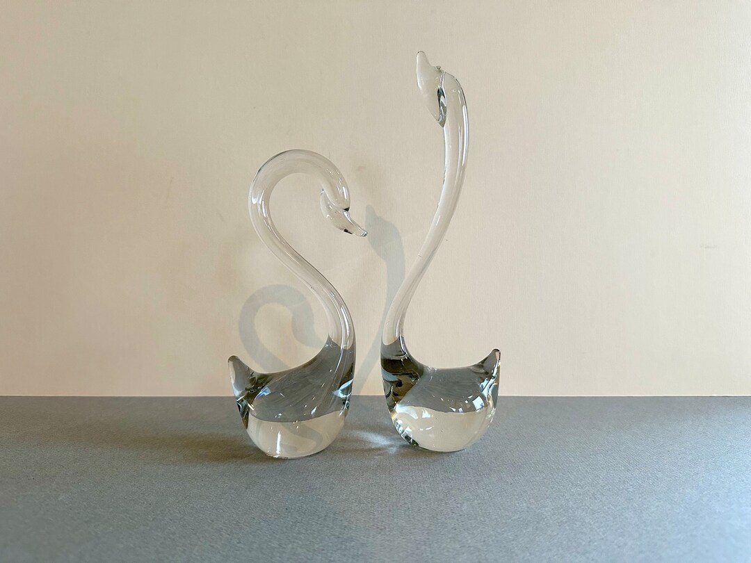 Vintage Clear Glass Swan Figurine, Handblown Tall Glass Swan, Home ...