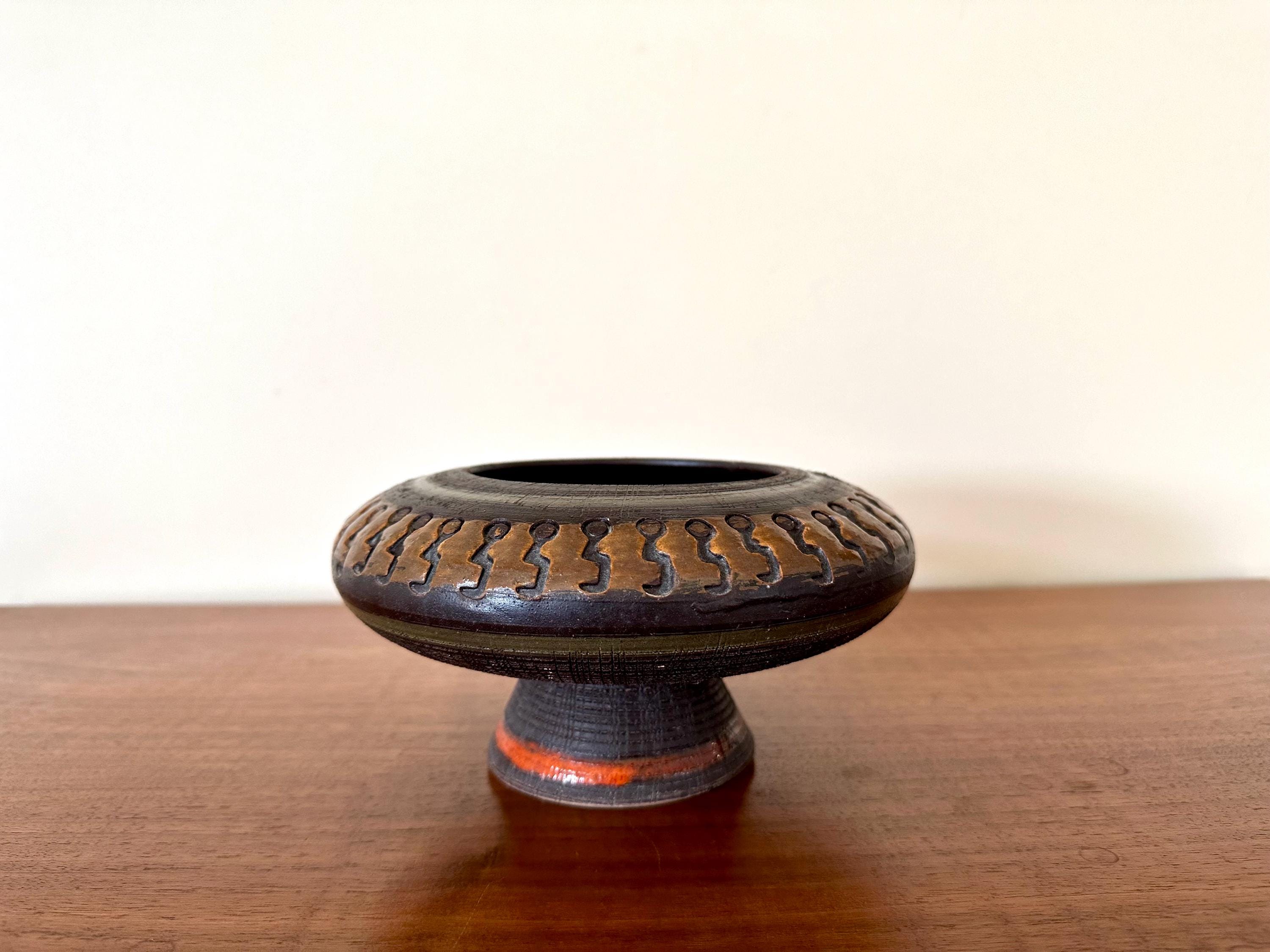 Italian Raymor Vase, MCM Ceramic Planter Pedestal Bowl, Footed Brown ...