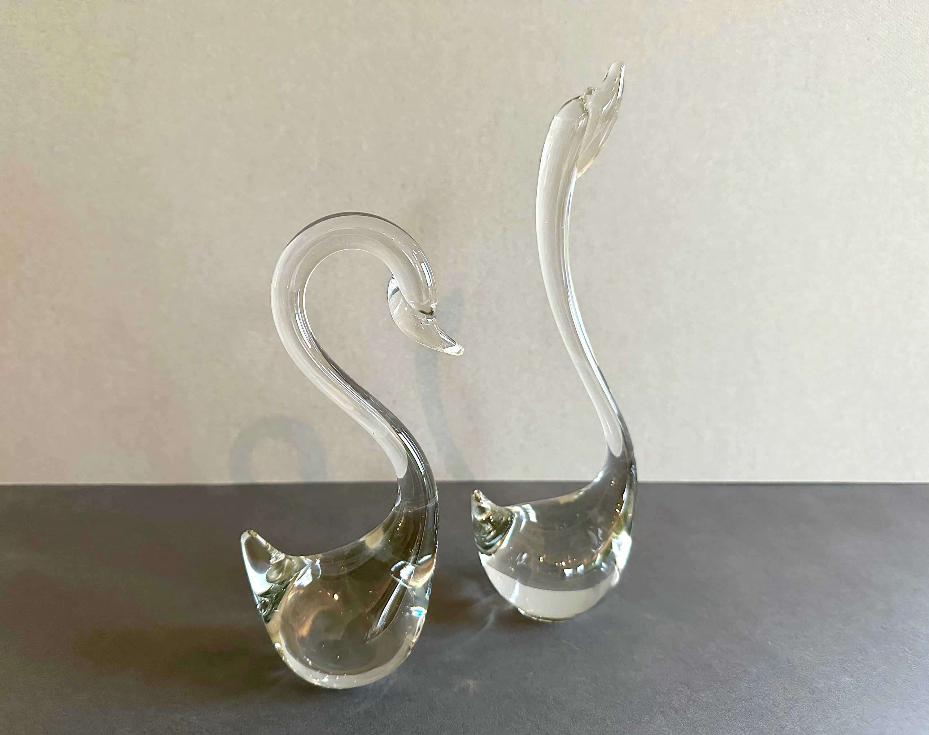Vintage Clear Glass Swan Figurine, Handblown Tall Glass Swan, Home ...