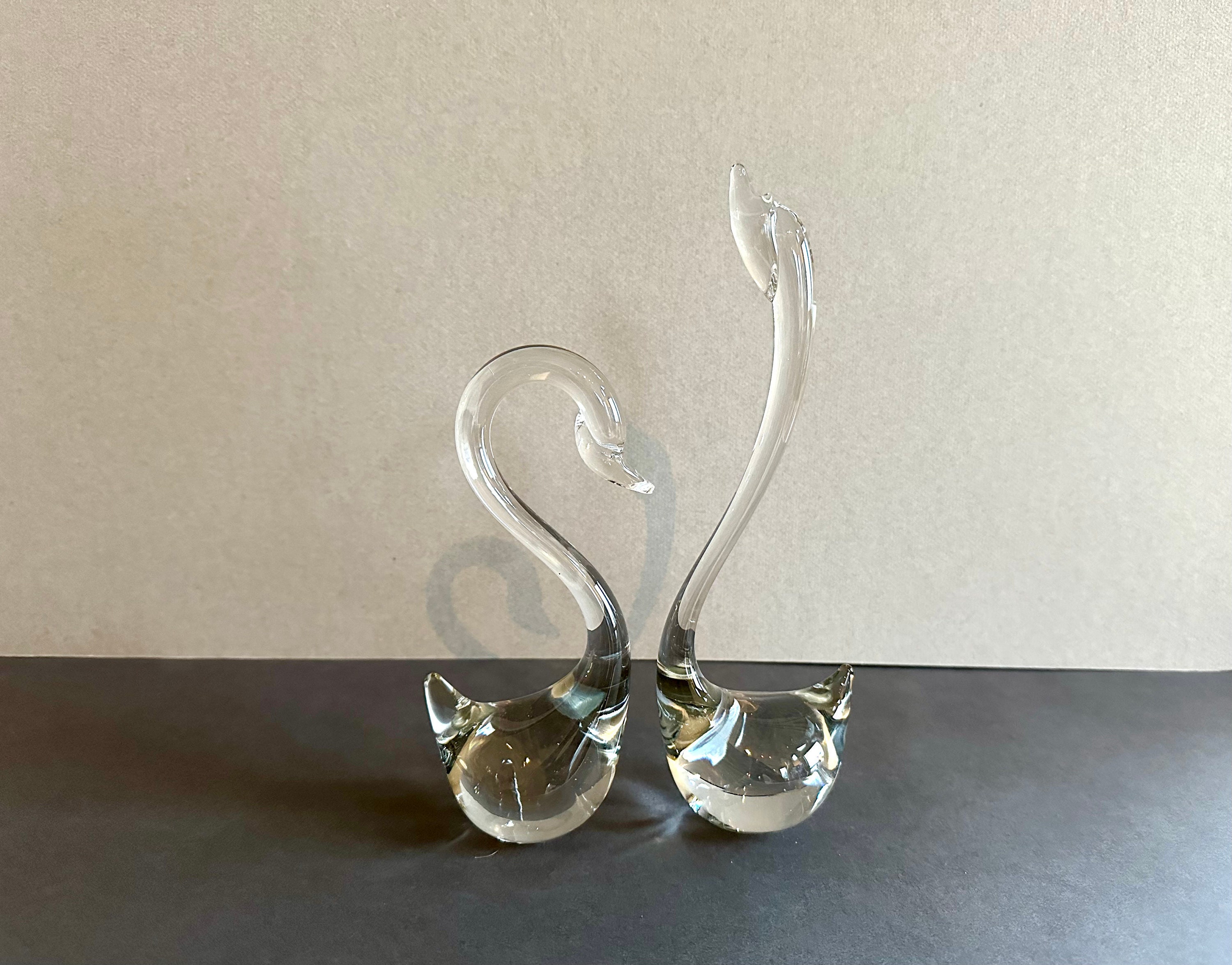 Vintage Clear Glass Swan Figurine, Handblown Tall Glass Swan, Home ...