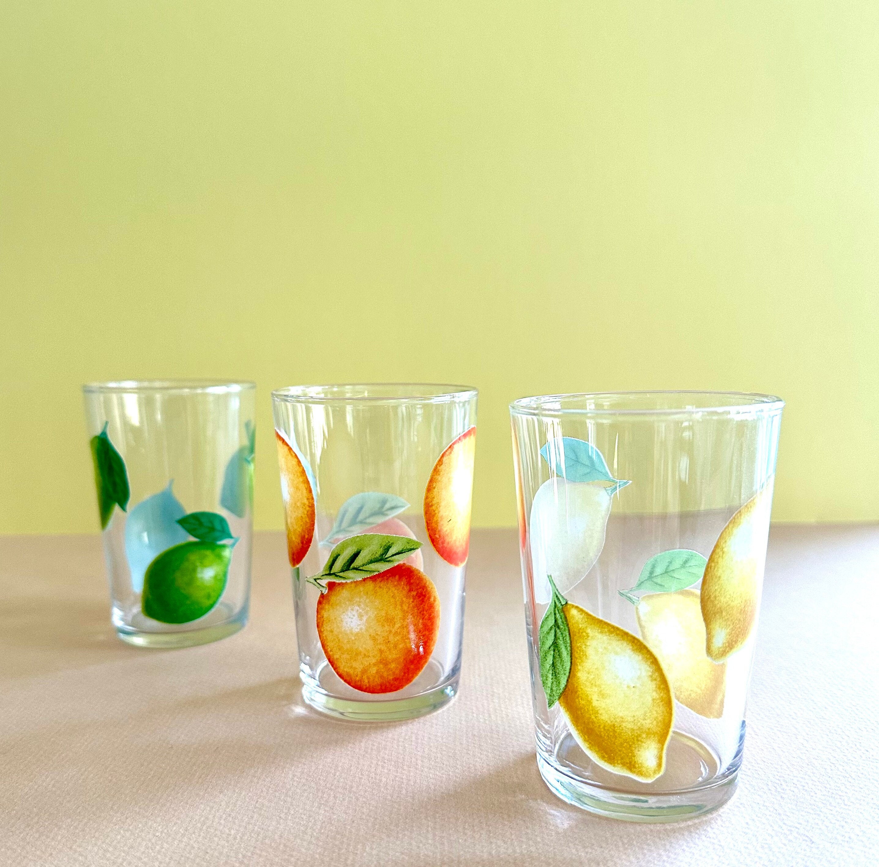 Set of 3 Vintage Fruit Design Juice Glasses, Retro Glassware, Mid ...