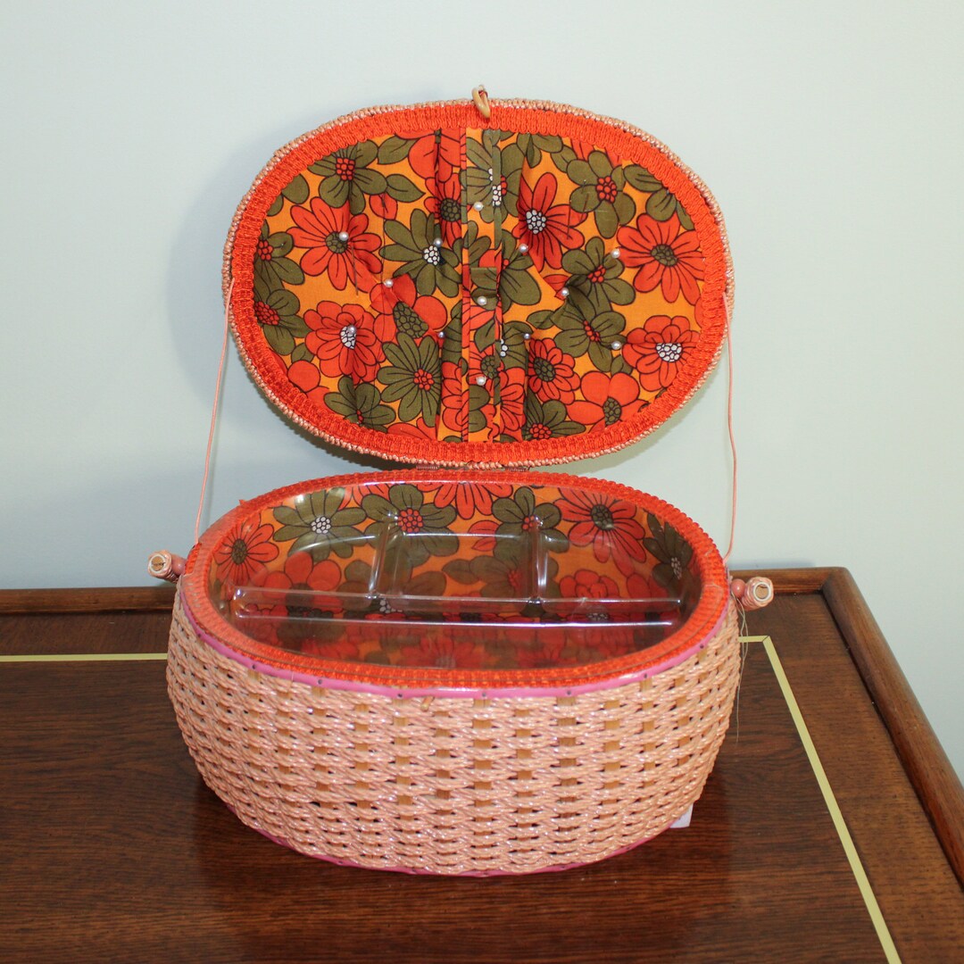 Vintage 1970s Floral Sewing Basket Kit - Etsy