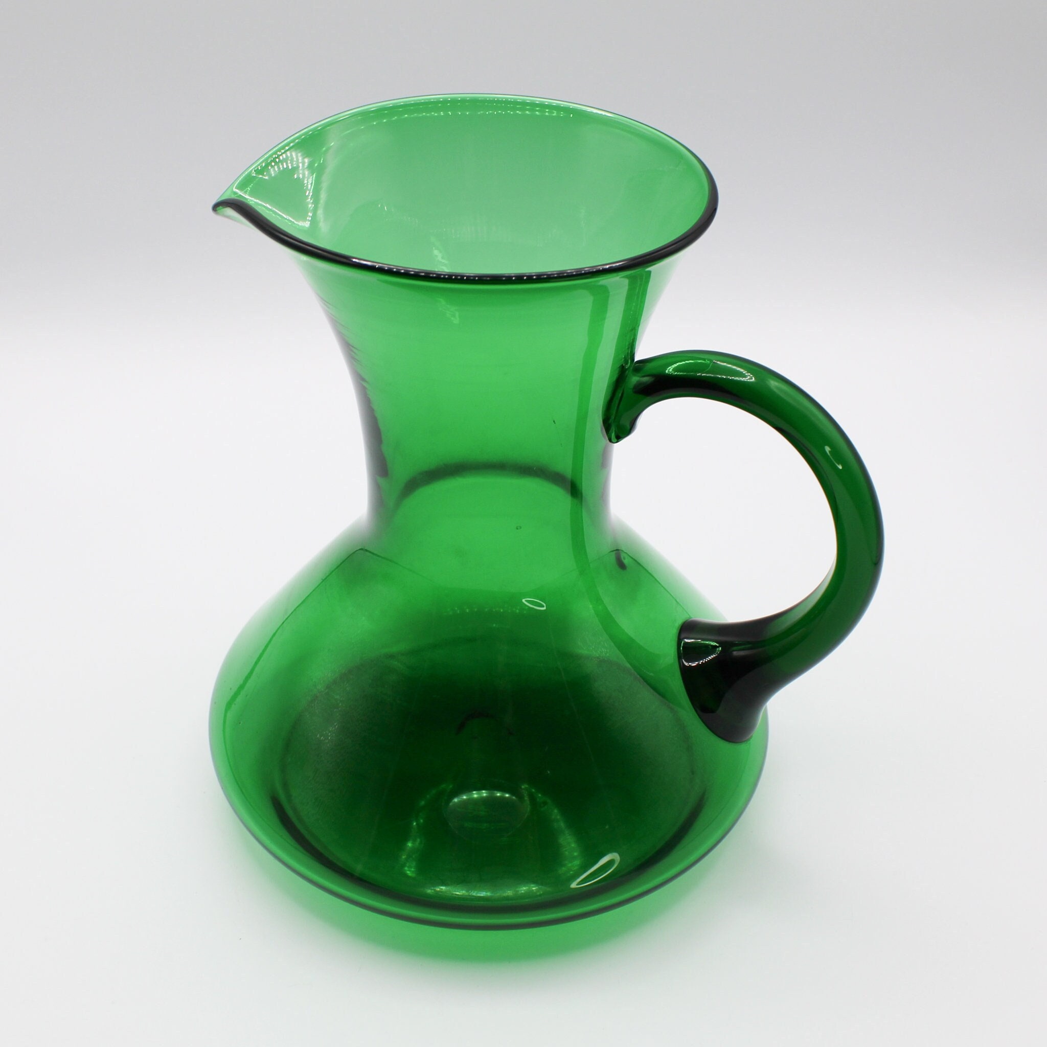 Vintage Emerald Green Glass Pitcher - Etsy