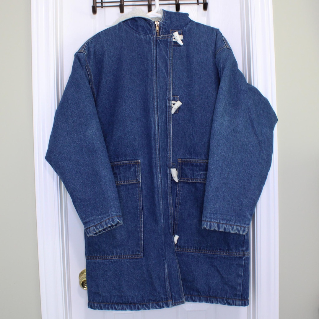 Vintage Denim Sherpa Toggle Button Fall Winter Coat Jacket - Etsy