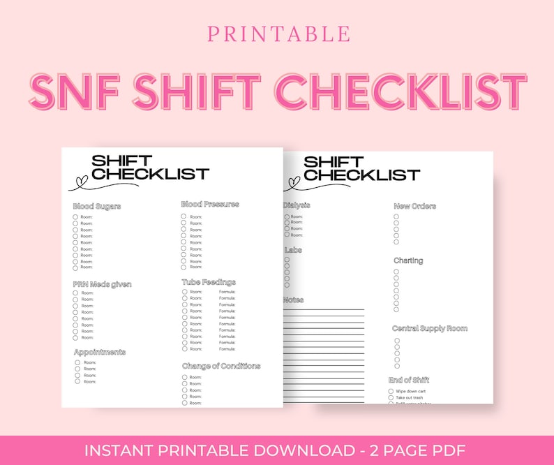 SNF Nurse Shift Checklist - Etsy