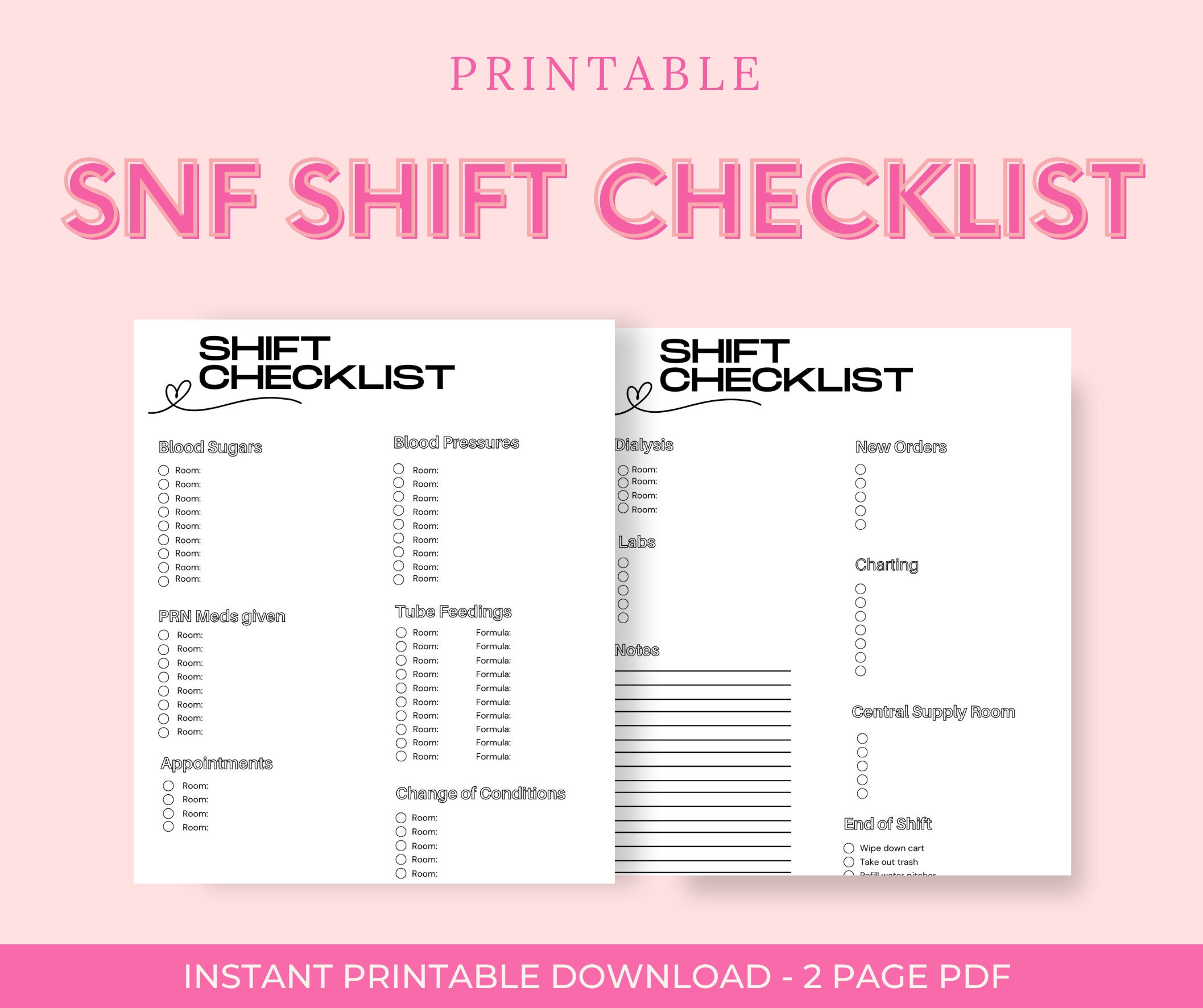 SNF Nurse Shift Checklist - Etsy