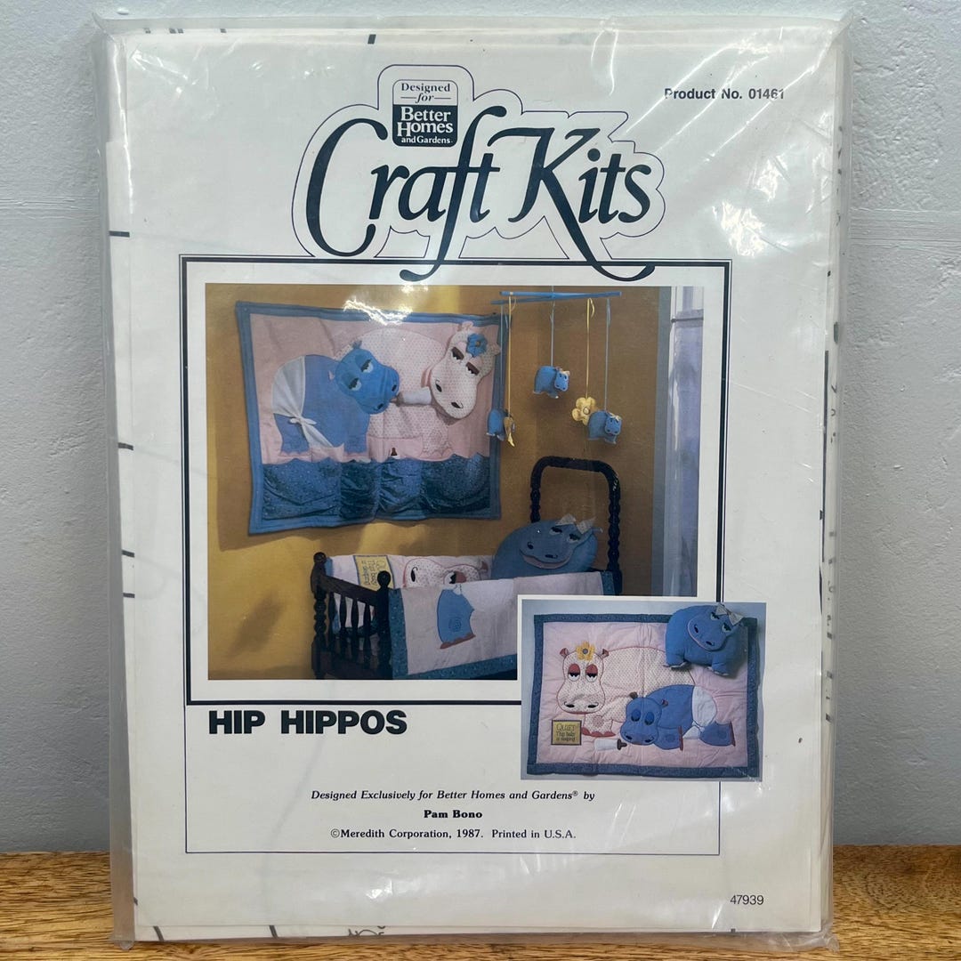 Vintage 1987 “hip Hippos” Craft Kit Sewing Pattern for Baby Blanket ...