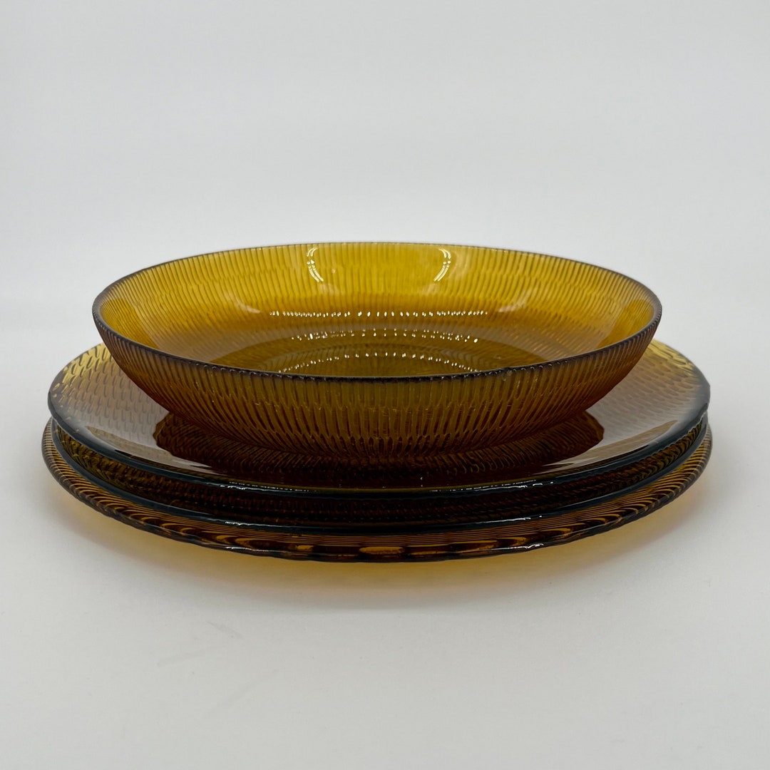 Vintage Yellow Glass Dishes (set of 4), 8.5" Salad/pasta Bowl, 10.5 ...