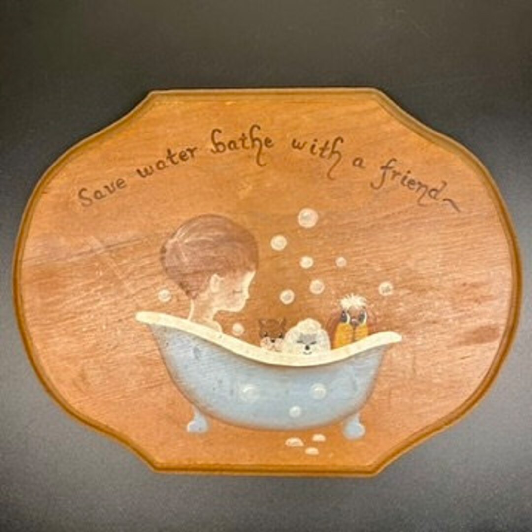 Vtg save Water Bathe With Friend Dogs in Bathtub Funny Wooden Bathroom ...