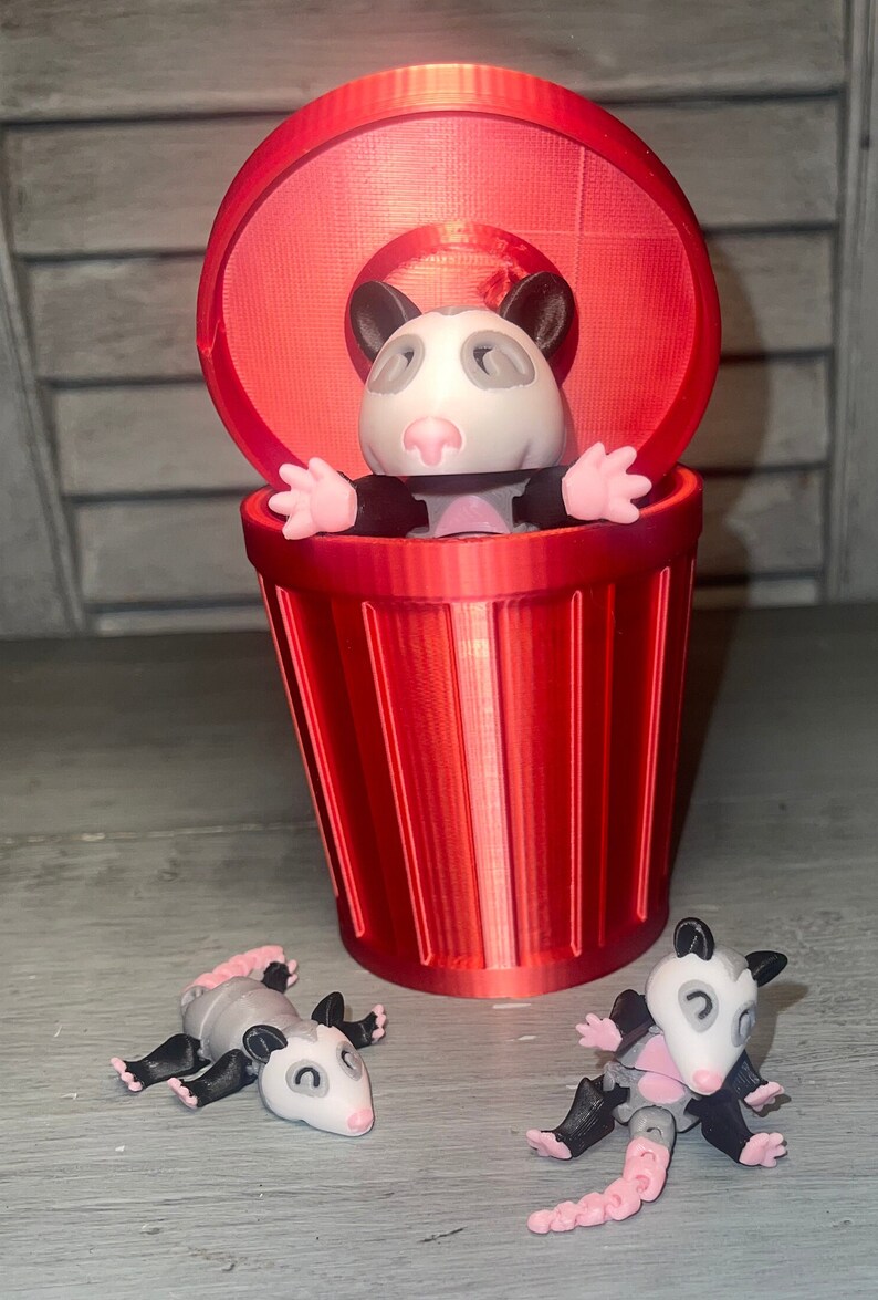 Possum Opossum Mama, 2 FREE BABIES & Trash Can House 3D Printed Trash ...