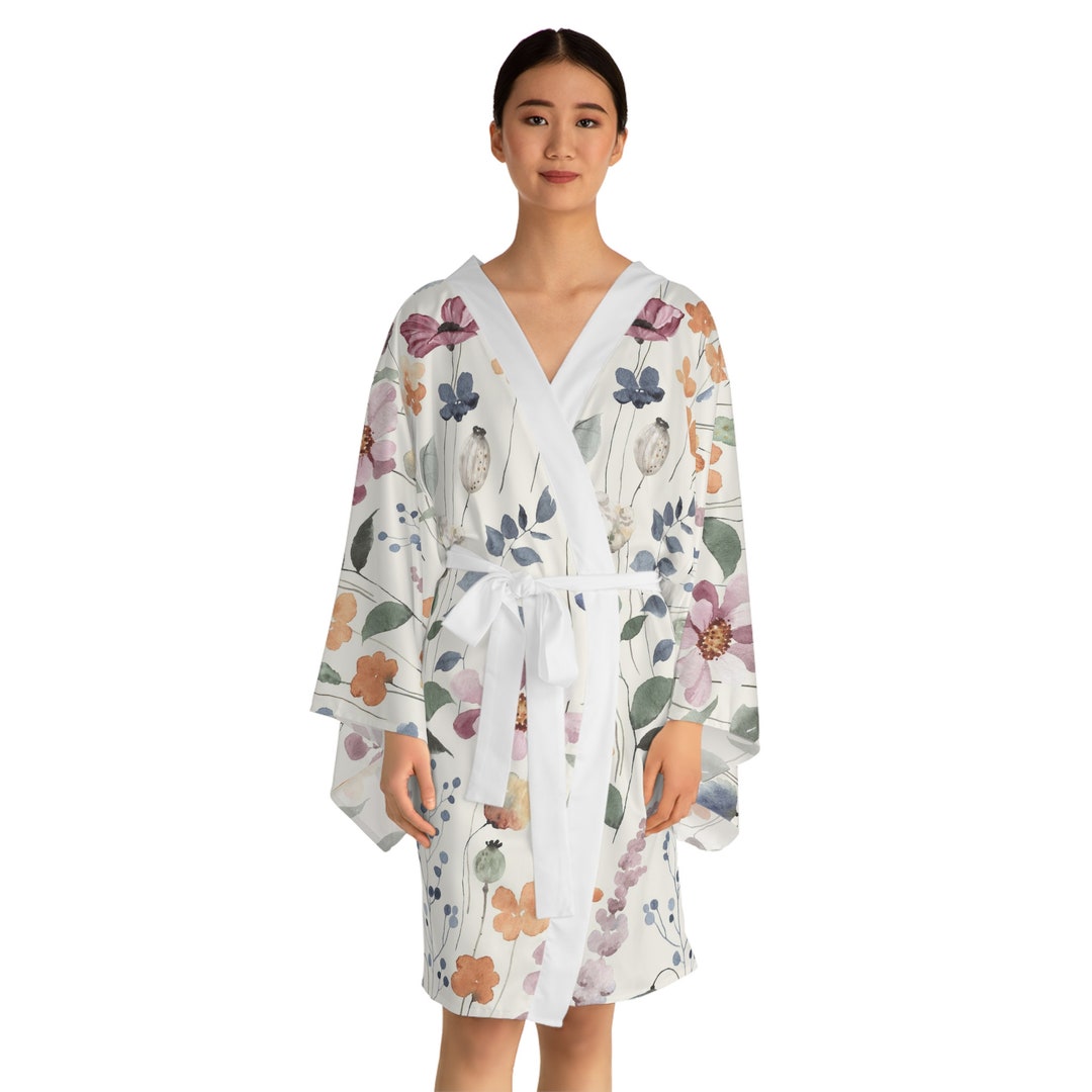 Feminine Floral Long Sleeve Kimono Robe AOP - Etsy