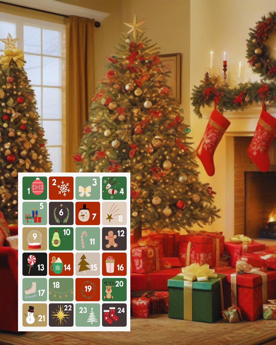 Digital Christmas Advent Tags, Printable Advent Calendar Numbers ...