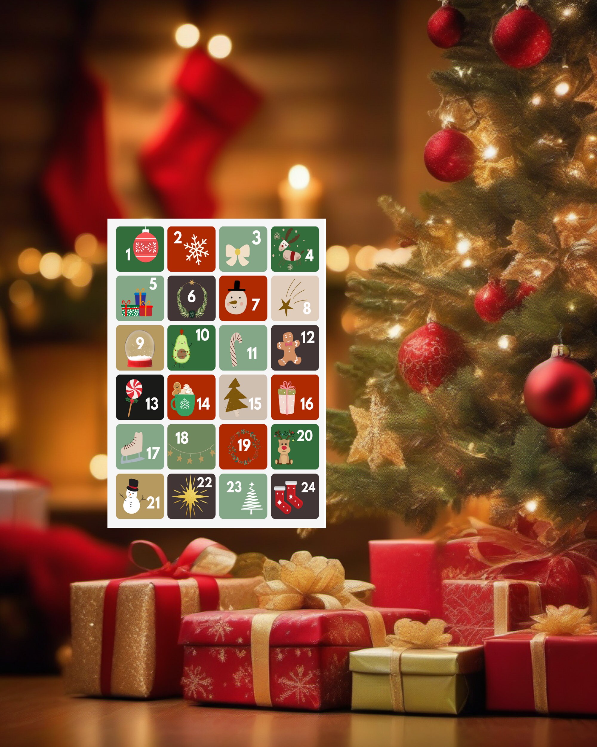 Digital Christmas Advent Tags, Printable Advent Calendar Numbers ...