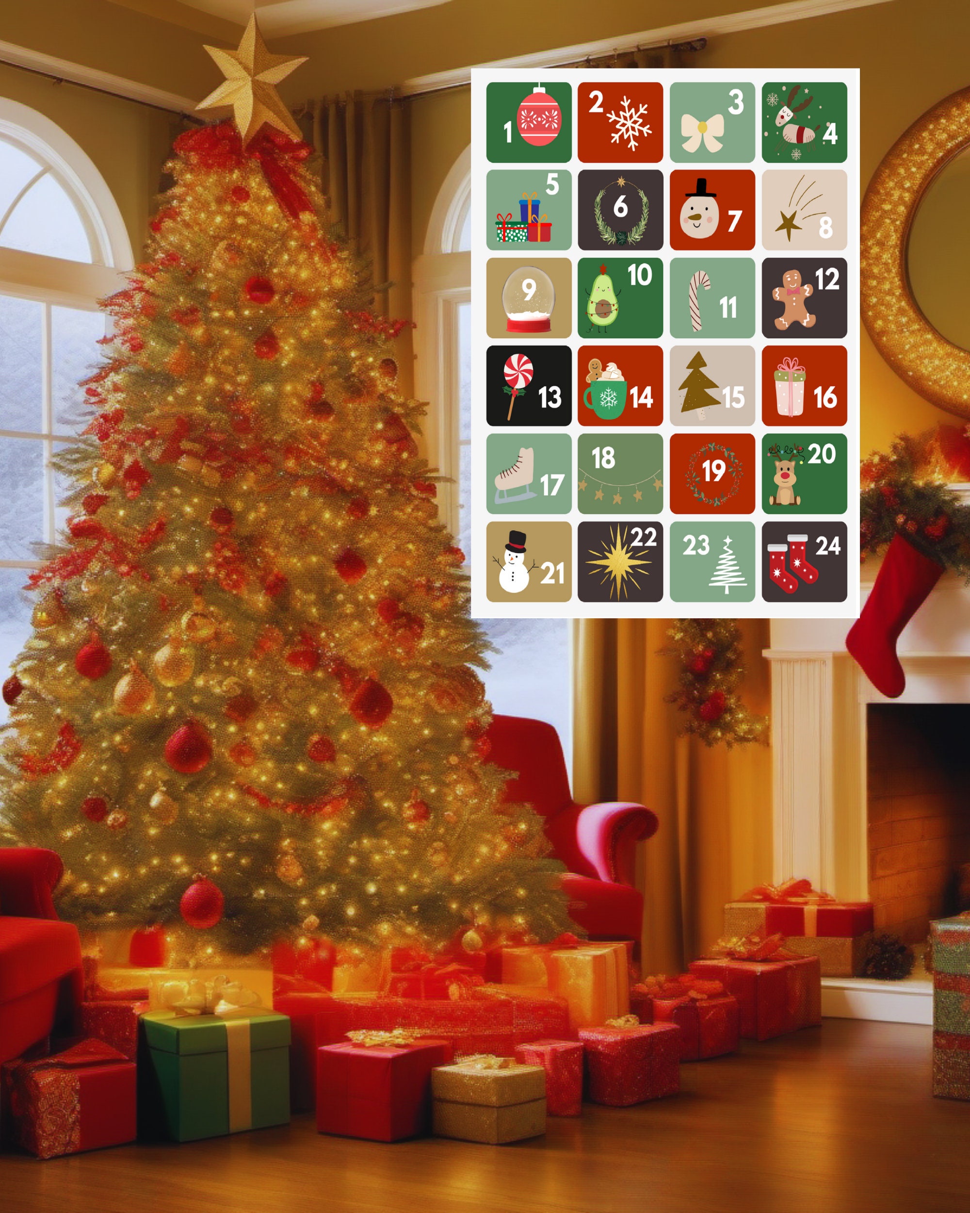 Digital Christmas Advent Tags, Printable Advent Calendar Numbers ...