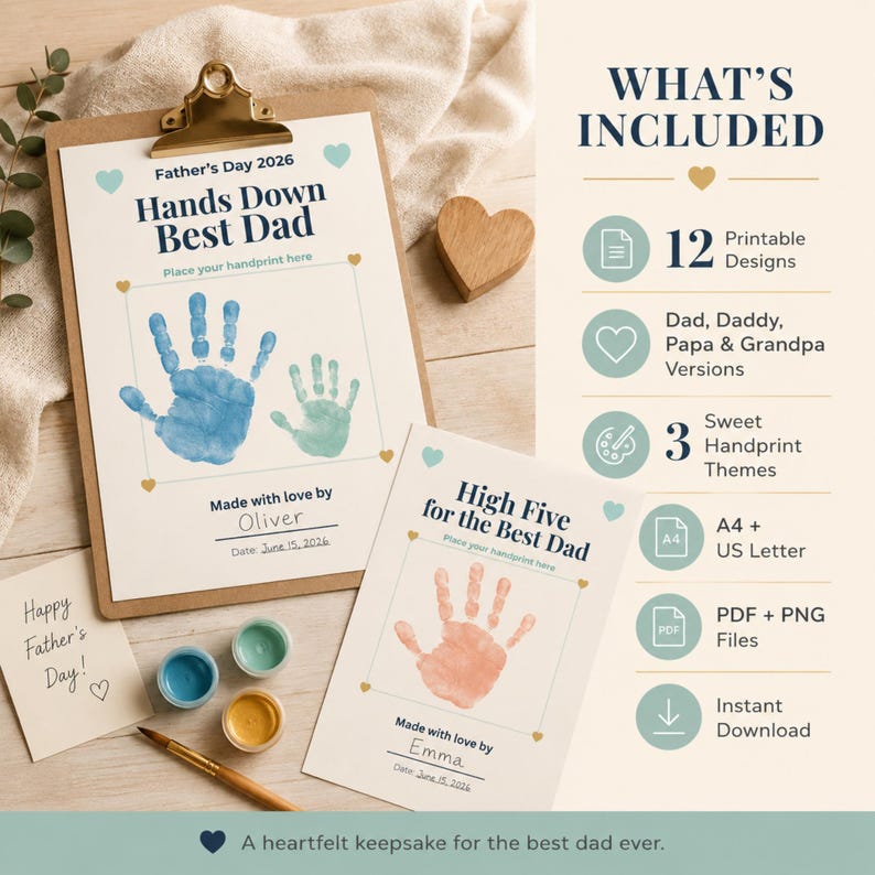 Father’s Day Handprint Art Printable Bundle, 12 Dad Daddy Papa Grandpa ...