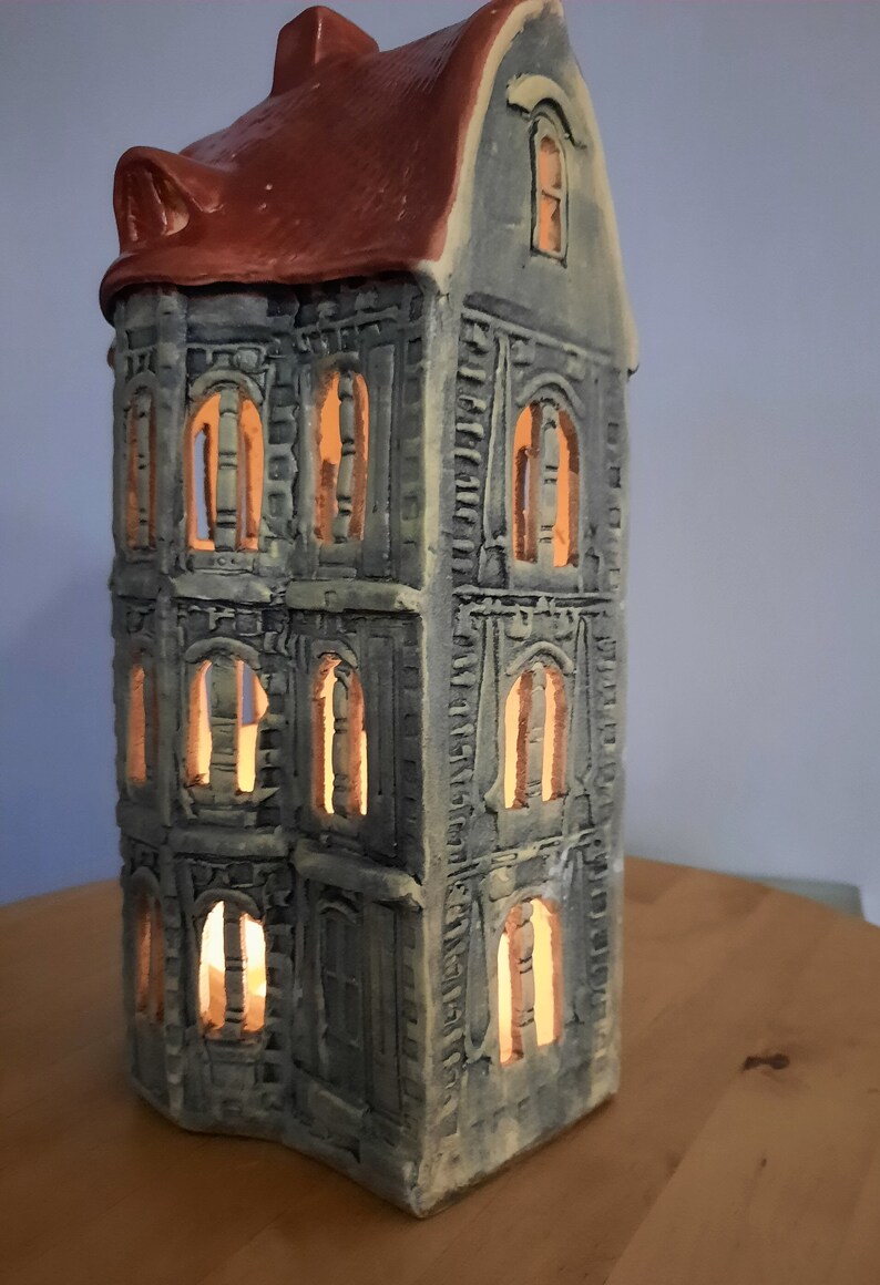 A Tall Ceramic House, Tealight Candle Holder, Handcrafted Collectible ...