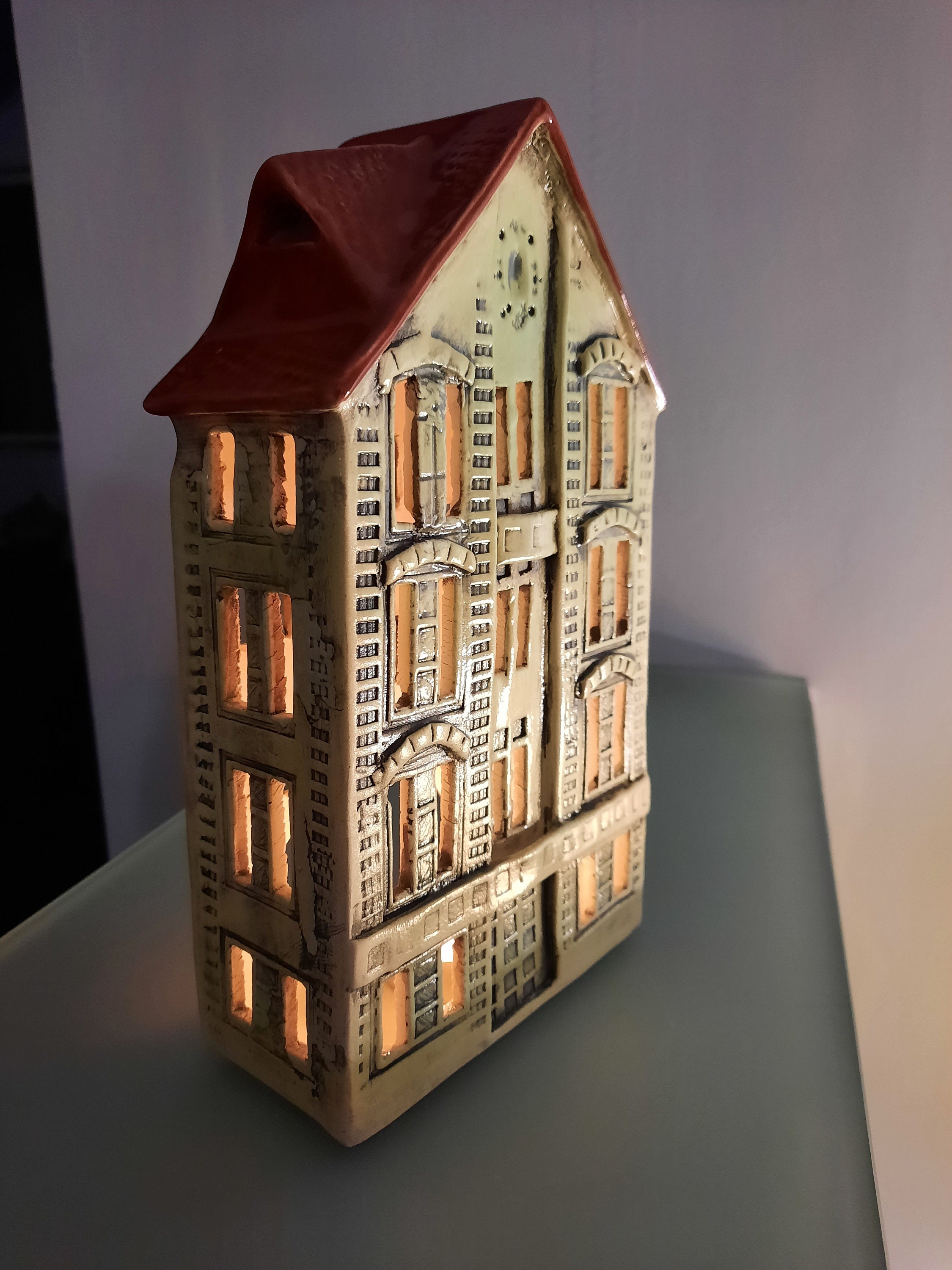 Green Ceramic House, Historical Building, Lighted House, Tea Light ...