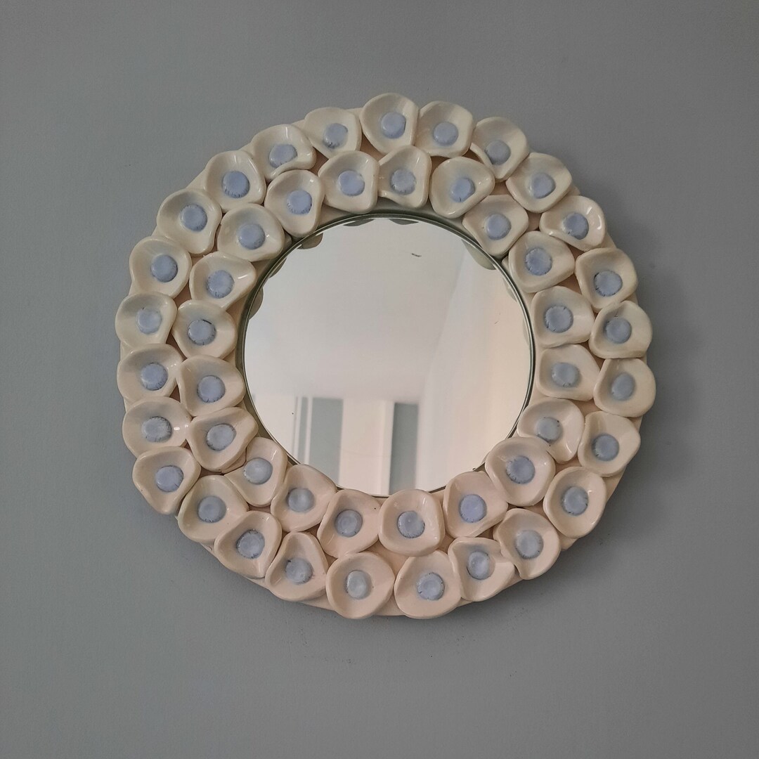 Wall Mirror With White Ceramic Frame. Small Round Mirror - Etsy
