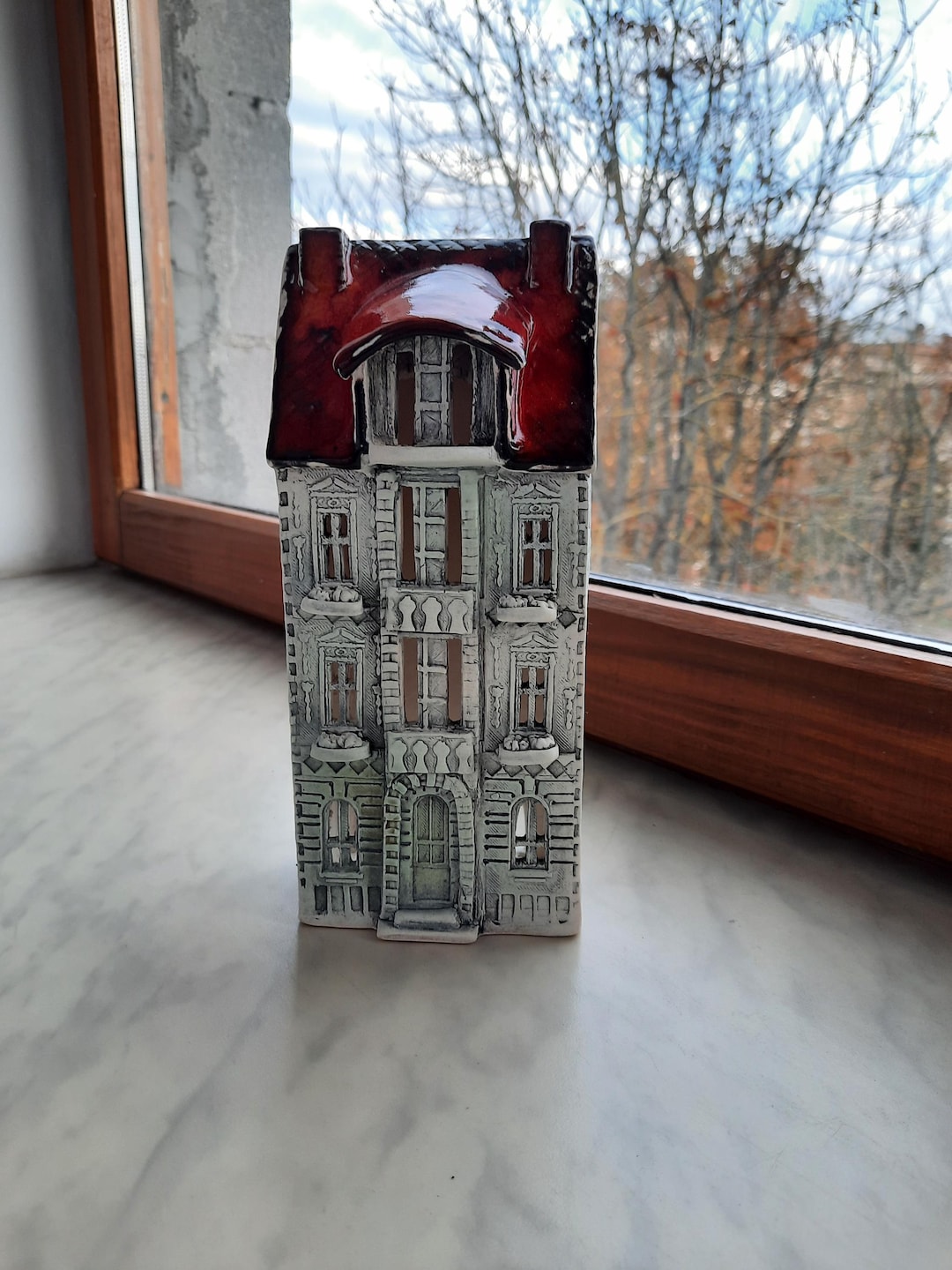 Blue Ceramic House, Historical Building, Lighted House, Tea Light House ...