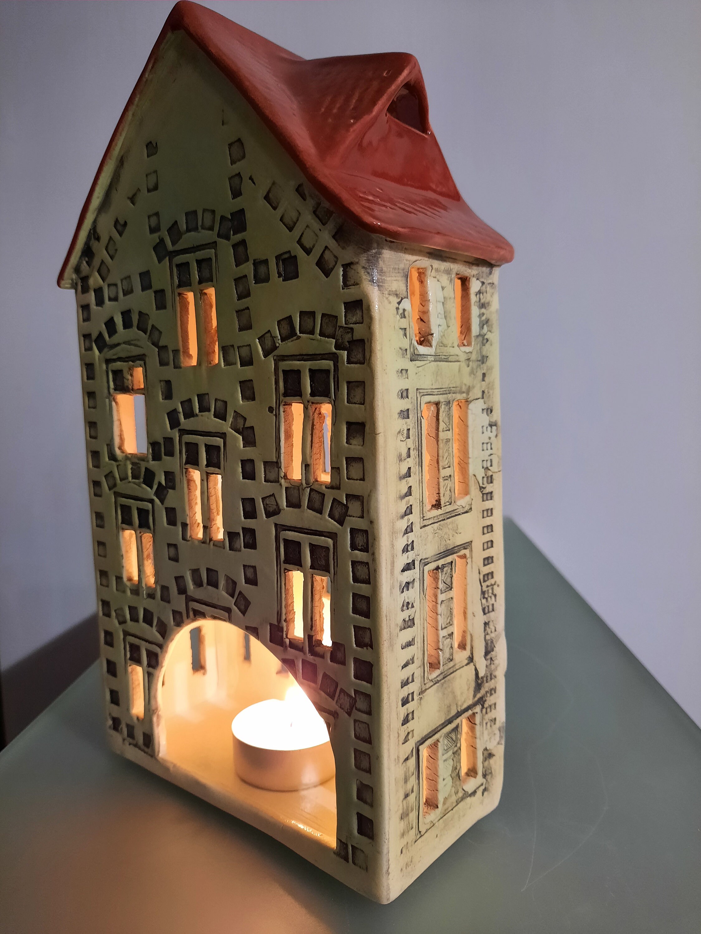 Green Ceramic House, Historical Building, Lighted House, Tea Light ...