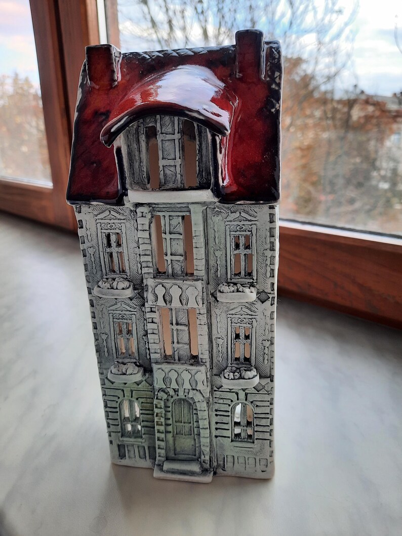 Blue Ceramic House, Historical Building, Lighted House, Tea Light House ...