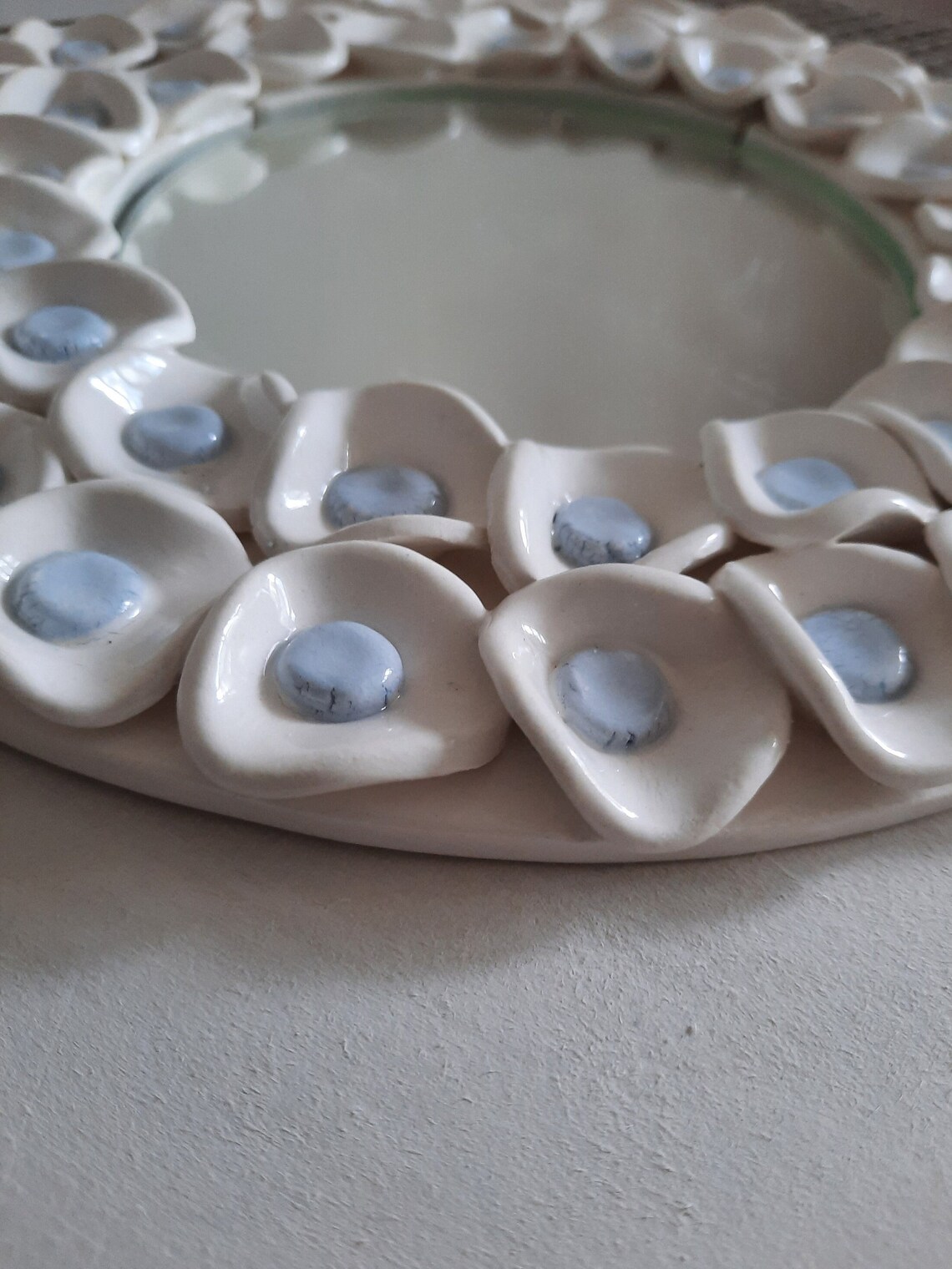 Wall Mirror With White Ceramic Frame. Small Round Mirror - Etsy