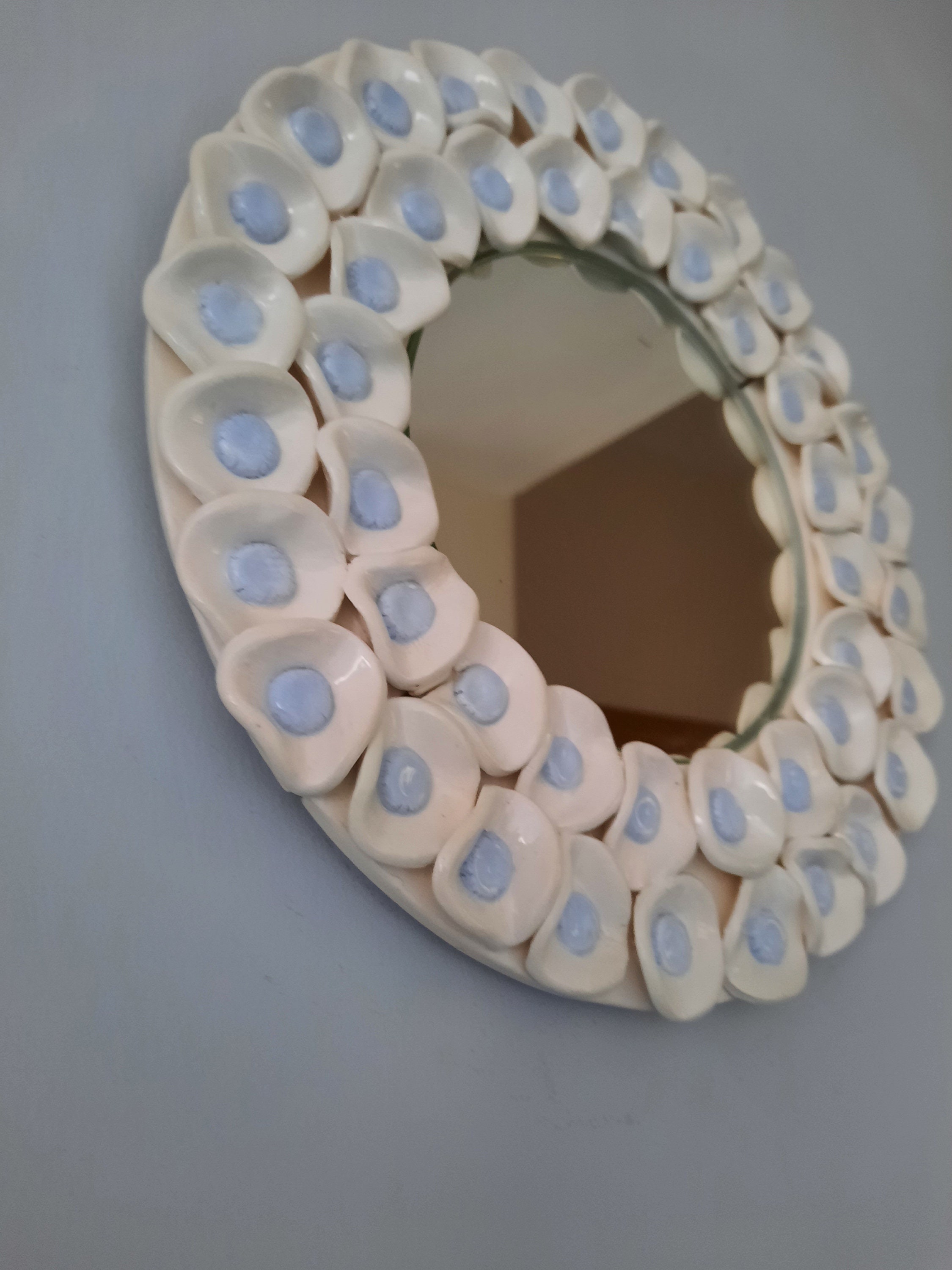 Wall Mirror With White Ceramic Frame. Small Round Mirror - Etsy