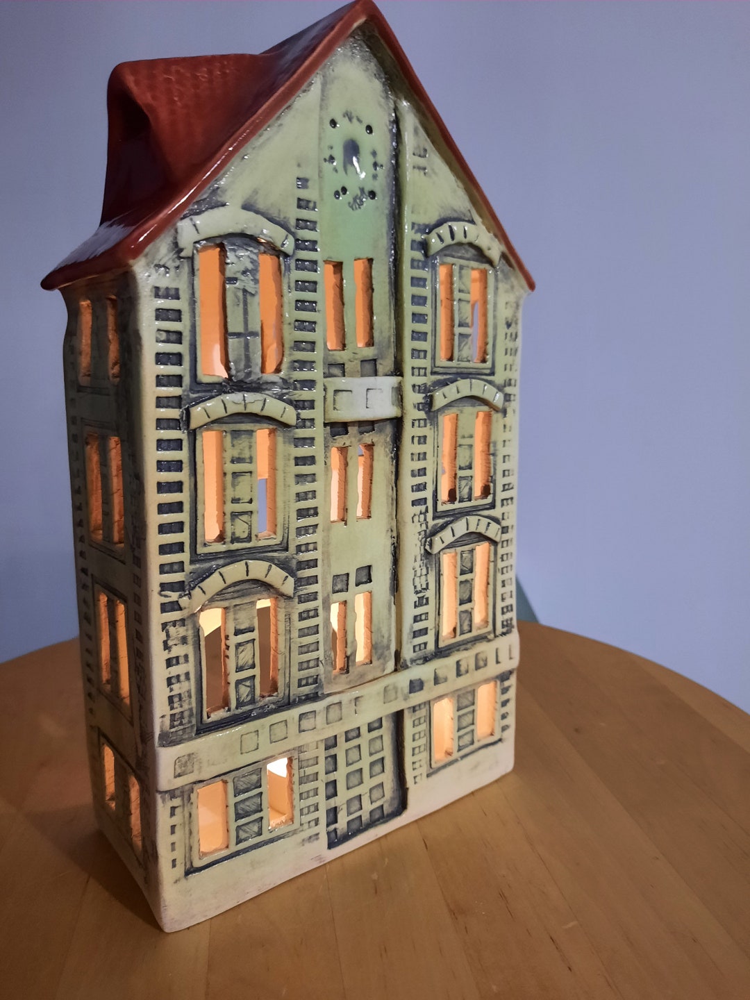 Green Ceramic House, Historical Building, Lighted House, Tea Light ...