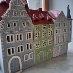 Set of Four Colorful Ceramic Houses, Ceramic Village, Tea Light Houses ...