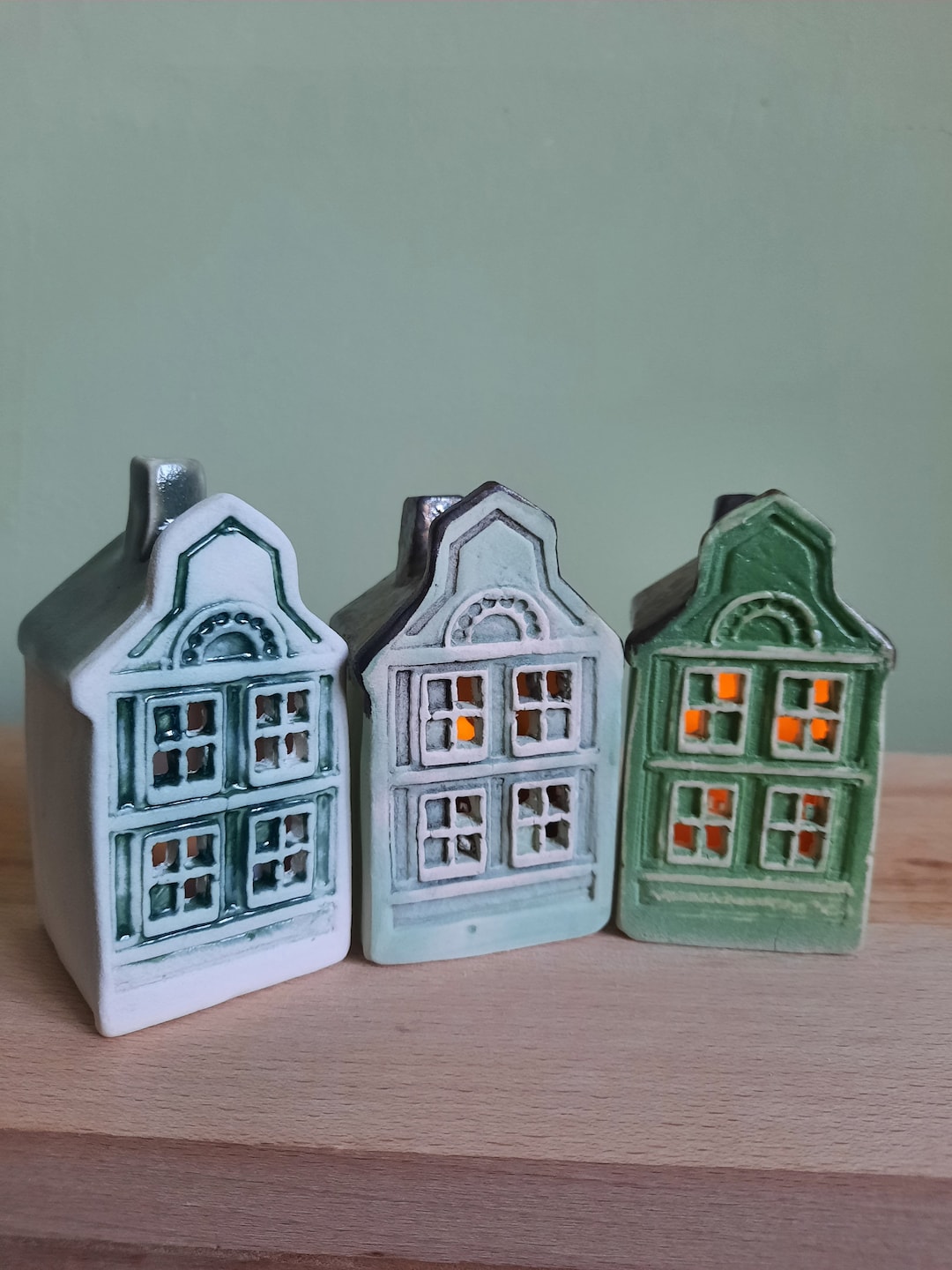 Set of Three Tiny Ceramic Houses Ceramic Village Tea Light - Etsy