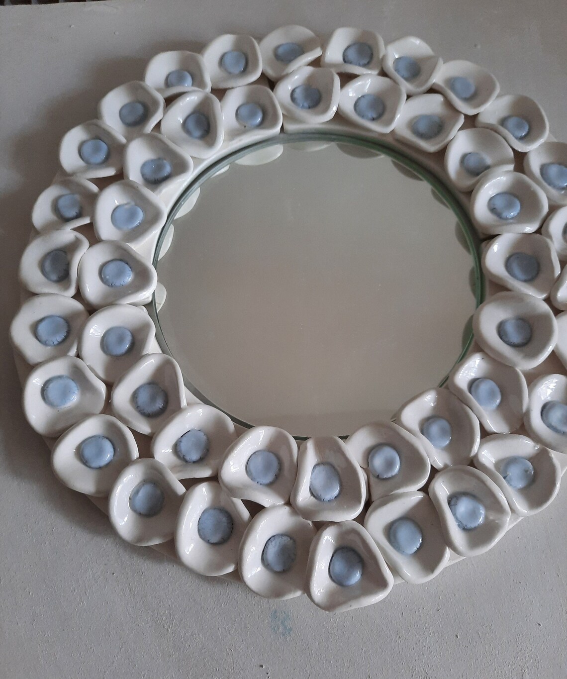 Wall Mirror With White Ceramic Frame. Small Round Mirror - Etsy